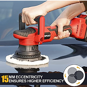 POPULO Brushless Buffer Polisher, 6-inch Cordless Polisher DA Random Orbital Car Waxer with Variable with Digital Display, 7 Speed Changes 2000-4800 RPM, 4.0Ah Lithium Battery 4 Foam Pads…