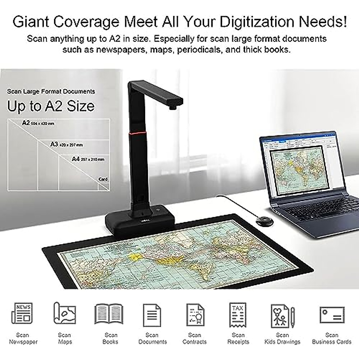 VIISAN S21 Large Format Book & Document Scanner, Capture A2, 27MP High Resolution, Auto-Flatten & Fingerprint Removal Technologies, Adjustable Height, Multi-Language OCR, Run On Windows & macOS