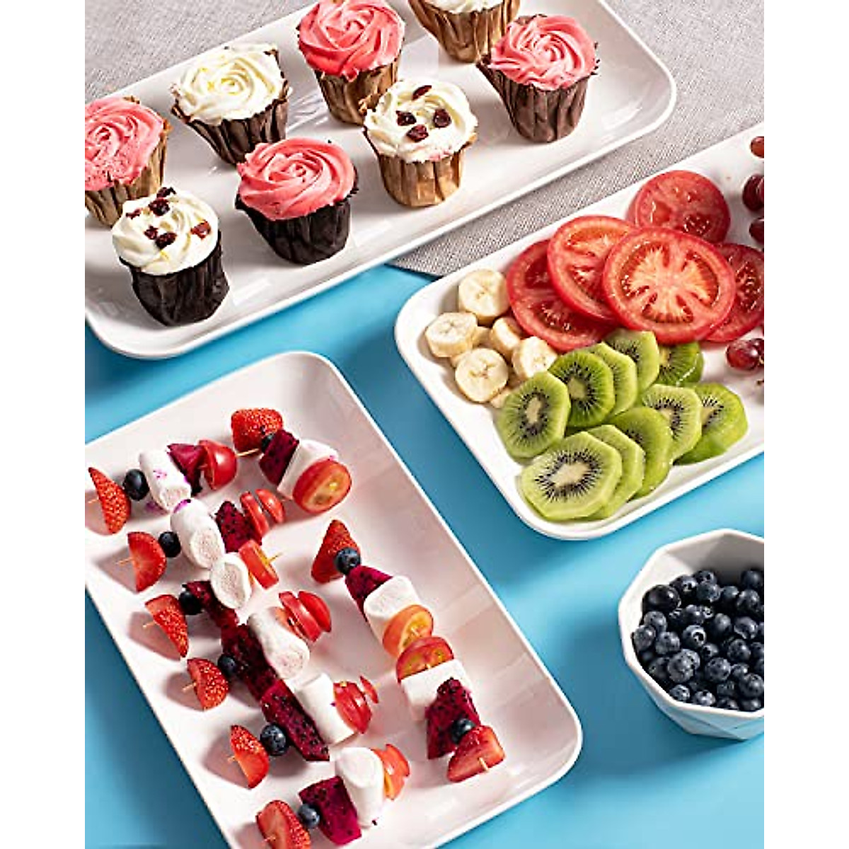 DELLING Large Serving Platter Set 14 inch Widened Large Serving Tray, White Rectangular Plates, Large Serving Platters for Entertaining, Serving Trays for Party, Oven Safe Dinnerware, Set of 3