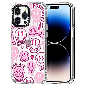 MOSNOVO Compatible with iPhone 14 Pro Max Case, [Buffertech 6.6 ft Drop Impact] [Anti Peel Off Tech] Clear TPU Bumper Phone Case Cover Pink Smiles Face Designed for iPhone 14 Pro Max 6.7"