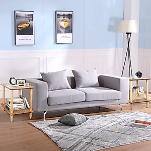 ECOMEX Patio Side Table, Outdoor End Table for Patio with 2-Tier Open Storage Shelf Wood Frame Side Table Rectangular Patio Side Table for Outdoors, Easy Assembly Natural Wood 1Pc