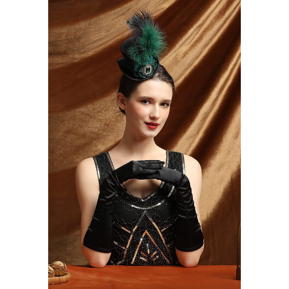 Comott Mini Top Hat Headband Fascinator Ostrich Feather Top Hat for Derby Tea Party