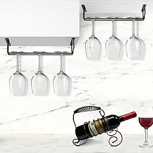 SODUKU Hanging Wine Glass Racks Under Cabinet, 11.8'' Black Stemware Racking Holder for Bar Kitchen Cupboard Shelves, Set of 2