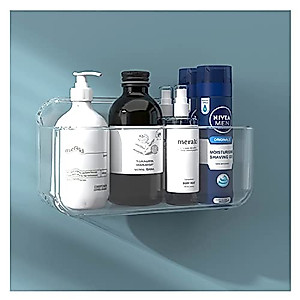 Cabinet Door Organizer Acrylic Adhesive Shelf Wall Mounted Storage, Small Wall Organizer Without Drilling, Automatic Draining Sink Caddy for Kitchen, Bathroom, Shower, Laundry, Camper, Utility Room