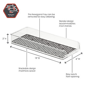 Spectrum Diversified Hexa in-Fridge Small Refrigerator Bin for Storage and Organization of Fruit Vegetables Produce and More, 15 x 6.25 x 2.25, Clear/Dark Gray