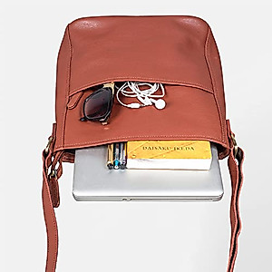 LEABAGS Leather Crossbody Bag - Vintage Genuine Buffalo Leather Handbag - Messenger Shoulder Bag Men Women Briefcase Large Milano Brown For Caramel