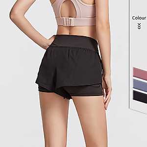 Bblulu Women's Athletic Running 2 in 1 Shorts High Waisted Workout Traning Jogging Cycling Sports Shorts Solid Yoga Pants