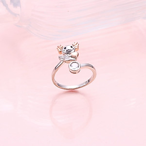 HOOHWE Axolotl Rings for Women 925 Sterling Silver Cute animal Rings Axolotl Jewelry Gifts for Woman Teen Daughter