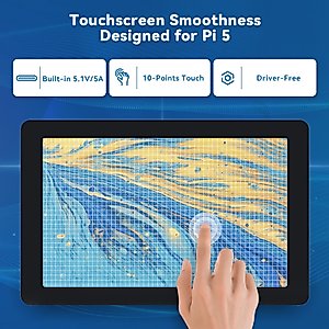 SunFounder Latest 10 Inch DIY Touch Screen for Raspberry Pi 5, IPS HD 1280x800 LCD, HDMI, DC 12V/5A, Output 5V/5A, 10-Point Touch, No Driver, Dual Speakers, 16:10, Compatible with RPi 5/4/3/Zero 2W
