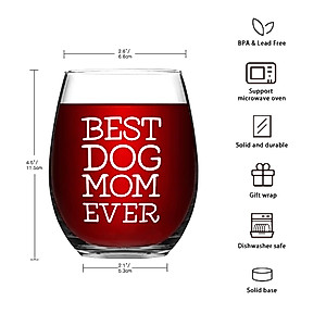 Best Dog Mom Ever Wine Glass Dog Mom Wine Glass Dog Wine Glass Dog Gifts for Dog Mom Mother Dog Lovers Birthday Mothers Day Gifts for Dog Mom from Daughter Son with Gift Box Thicken 15 Ounce White