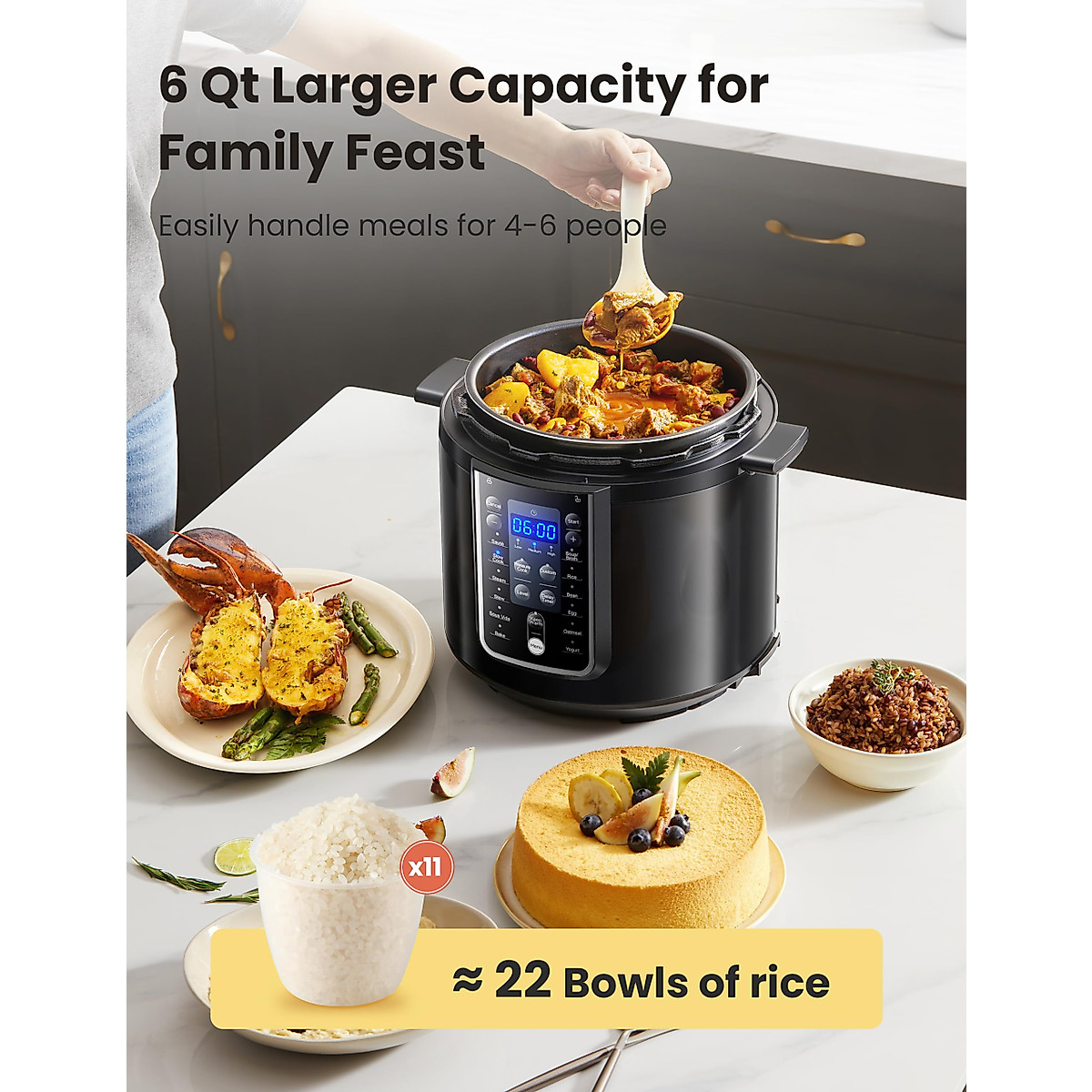 COMFEE’ 9-in-1 Electric Pressure Cooker 14 Presets Instant Multi Cooker Olla de Presion Non-Stick Pot Yogurt Maker Rice Cooker Slow Cooker Sauté Steamer 6 Quarts Black, Aluminum