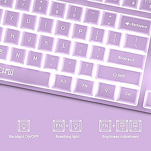 Gaming Keyboard and Mouse Purple Keyboard with White Backlit,CHONCNHOW 87keys LED Keyboard and Mic 3600DPI Wired 19-Keys No Conflict for Windows/Mac/Games（PurpleI，lluminated Key）