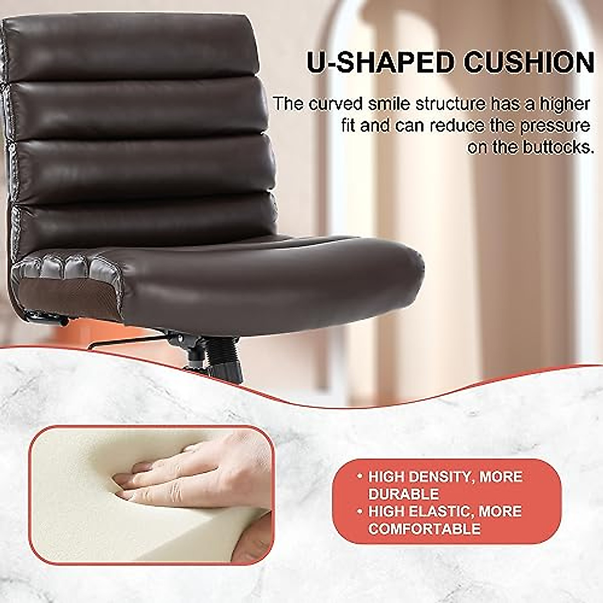 Home Office Desk Chair PU Leather, Excutive Computer Chair No Wheels Modern Office Chair for Bedroom, Game, Study, Brown