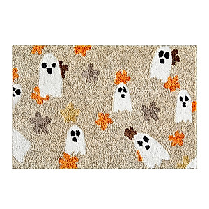 Ouyattle Cute Spooky Halloween Rug 2x3 - Aesthetic Boho Floral Ghost Halloween Bathroom Rugs Funky Gothic Microfiber Bath Mat Non-Slip Washable, Vintage Abstract Spirit Halloween Small Throw Rugs