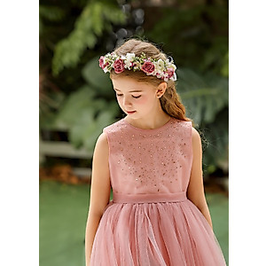 DreamLily Rustic Hippie Rose Crown Wreath Wedding Festival Floral Headpiece Flower Girl Headband DFS24 (Blush)