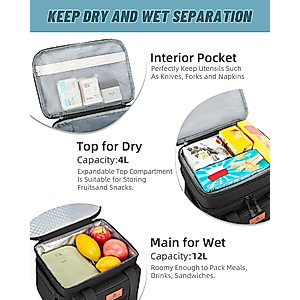 HSHRISH Tactical Lunch Box, Large Expandable Insulated Lunch Bag, Durable Waterproof Leakproof Cooler Bag for Adults/Men/Women/Work Outdoor Picnic Trips, 20 Cans/15 L, Black