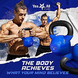 Yes4All 30 lb Kettlebell Weight Vinyl Coated Cast Iron for Dumbbell Weights Exercises, Gym, Fitness, Full Body Workout Equipment Push up, Grip and Strength Training, Blue