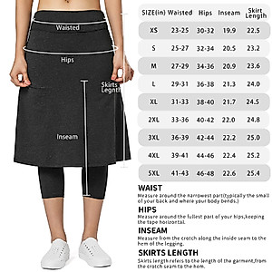 Women Knee Length Skirts with Leggings,Skirted Leggings Skorts Capris for Women Long Skorts Skirts Zipper Pockets(Black Charcoal M)