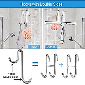 Shower Glass Door Hook, Over The Glass Shower Hook for Loofah, Squeegees, Towel Hanger for Bathroom, Double Sided 2 Pack, No Screw in Shower Hooks, Stainless Steel, Silver (Shower Door Hooks-7 inch)