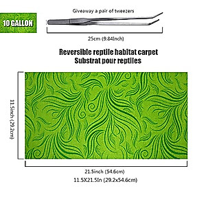 REP BUDDY 2 Pack Rainforest Tropical Reptile Carpet Mat Substrate, Terrarium Liner Bedding, for Lizard,Chameleon,Gecko,Snake,Ceratophrys with Tweezers Feeding Tong (10 Gallon(21.5x11.5in))