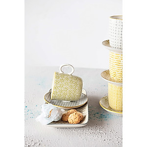 Creative Co-Op Hand-Stamped Stoneware Platter, 12" L x 6" W x 1" H, Mustard