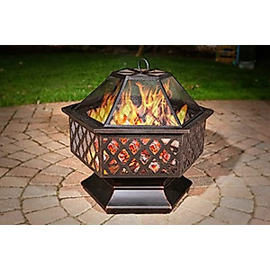 Endless Summer,WAD1377SP, Hex Shaped Outdoor Fire Bowl with Lattice, Oil Rubbed Bronze