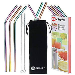 Set of 10 - Stainless Steel Straws, Eco Friendly Metal Straw, Non Disposable Straws, Reusable for Tumbler Yeti or Ozark, With 2 Cleaning Brushes - And Cary Bag, Rainbow