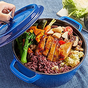 ZQBTC Enamel Cast Iron Covered Dutch Oven Pot with Lid for Bread Baking Use on Gas Electric Oven 4 Quart(Blue, 4-5 People)