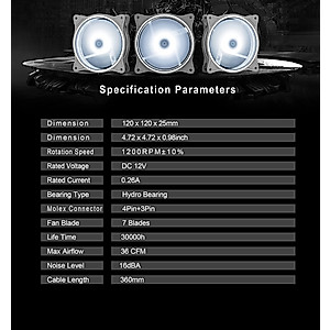 120mm Computer PC Cooling Fan White LED Game Case Cooler Fan Quiet 12V Computer PC Fan with Triple Light Loop 3-Pack