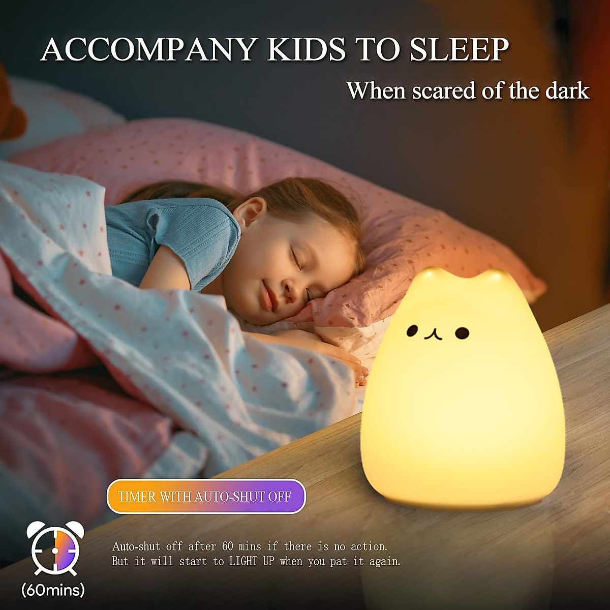 SMOORITA Cute Cat Lamp, Kitty Night Light for Girls Bedroom, Gifts for Women Teen Girls Kids Baby, Kawaii Lamp Nursery Nightlights Room Decor