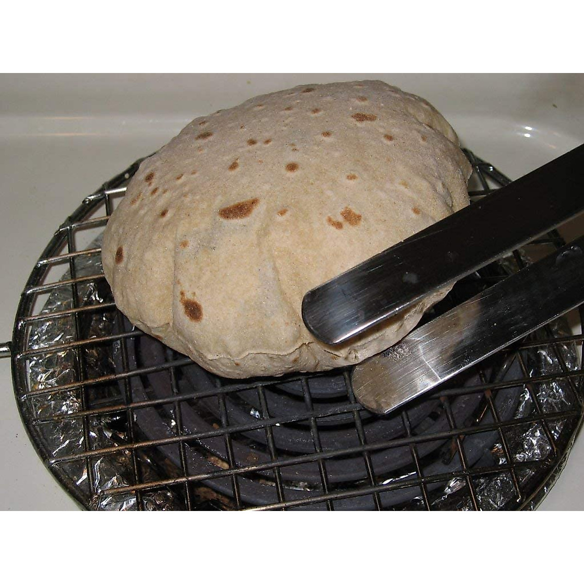 Set Of 2 Stainless Steel Roasting Net With Stainless Steel Tong Cooking Rack For Papad/Khakhra Baking Roti and Parathas Indian Kitchen Accessories Wire Roasting Net - (Black)