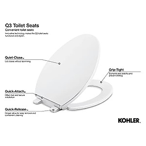 KOHLER 4009-0 Reveal Round Toilet, Grip-Tight Bumpers, Quiet-Close Seat, Quick-Attach Hardware, White