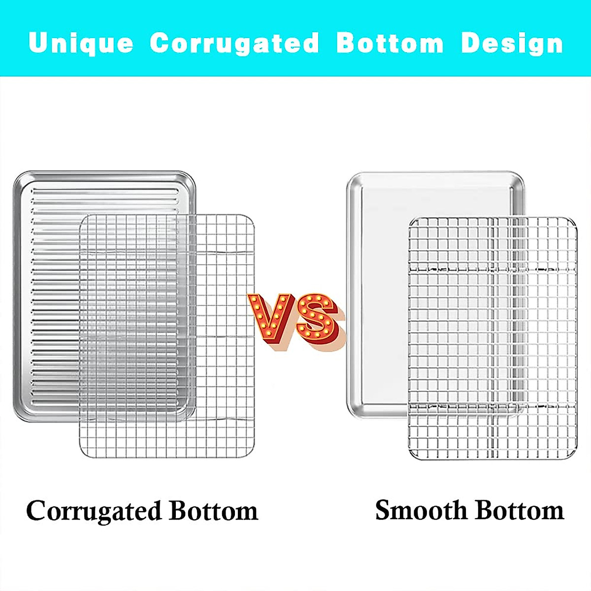 N&S AMOCWJ Stainless Steel Baking Pan with Rack , Cookie Sheet with Cooling Rack,Baking Tray For Oven,Nonstick Baking Sheet Warp Resistant & Heavy Duty & Rust Free (XL), Silver (BK252)