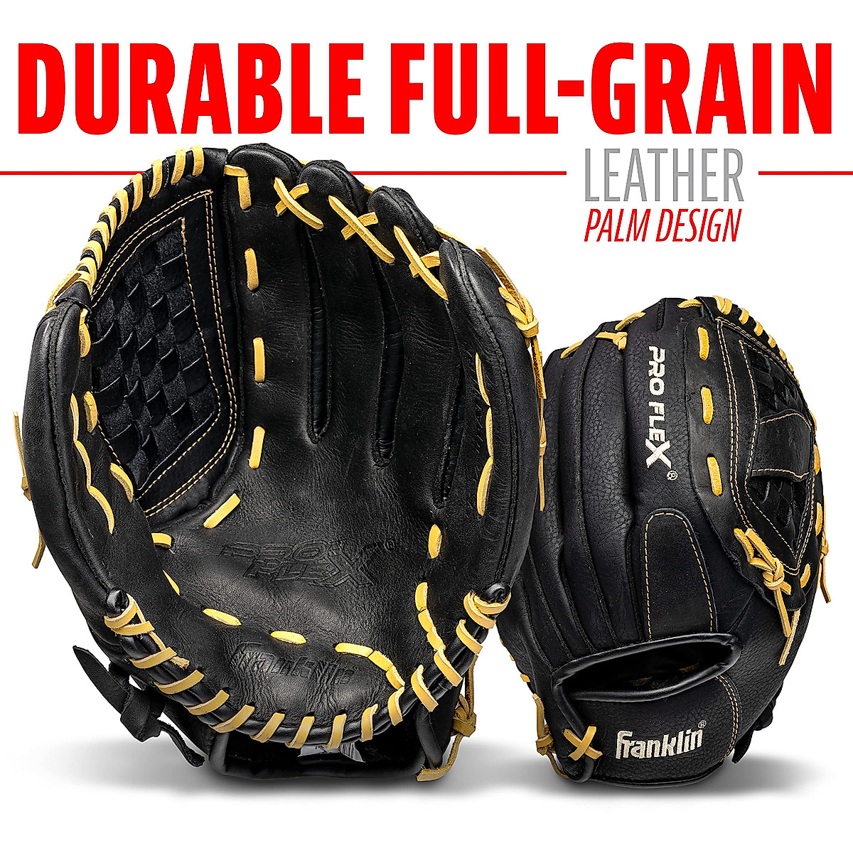 Franklin Sports unisex adult 12.5-Inch Franklin Sports Baseball Glove ProFlex Baseball Softball Glove Baseball Fastpitch Soft, Black/Camel, 12 1 2-Inch US