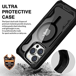 ULTIMAL Case Designed for iPhone 14 Pro Max 6.7 Inch, Rugged Military Cover with Lightweight Sporty Design, Slim Shockproof Drop Protection Bumper Case Compatible with Magsafe (Black/Black Frame)