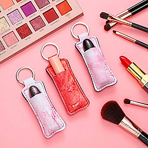 Blulu 10 Pieces Chapstick Holder Keychains Clip-on Chapstick Sleeve Pouch Lipstick Holder Keychain Lip Balm Holder Key Chain with Marble Pattern for Travel Accessories, 10 Colors