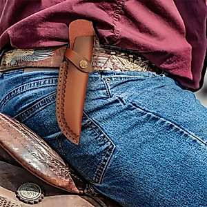 Leather Knife Sheath with Belt Loop, Leather Knife Holder Portable Knife Case Cover for Hunting Camping Mountaining (Gradient Brown)