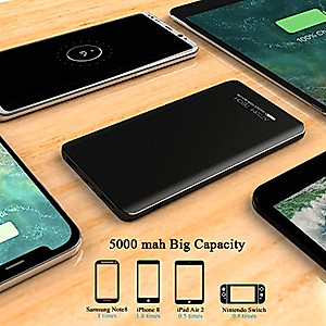 Attom Tech Triple USB Outputs Super Slim Power Bank Ultra Thin, 5000mAh Mini Portable Charger External Phone Battery Pack Small Dual USB Outlet, Emergency Phone Power Backup