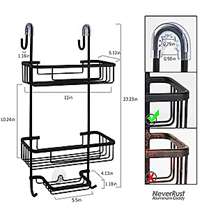 Duwee Over The Door Shower Caddy, NeverRust Aluminum Over the Shower Door Caddy, Hanging Shower Caddy for Shampoo Conditioner, 3 Tier Bathroom Shelf Organizer with Hooks for Razors Towels(Black)