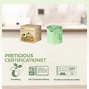 2.6 Gallon Compostable Trash Bags,Extra Thick Kitchen Food Scrap Bags with Handle, Compost Trash Bags Small Certified by BPI &Europe OK Compost, 9.84L