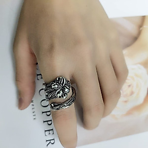 OIDIMS Lily Flowers Spoon Adjustable Rings Vintage Finger Open Ring Bands for Women Men Jewelry Gifts Xmas
