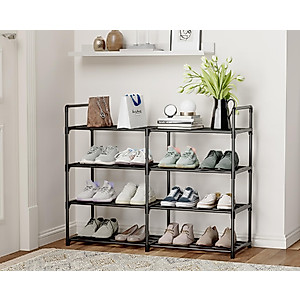 FIDUCIAL HOME 4 Tiers Metal Shoe Rack Organizer 16 Pairs Sturdy Shoe Stand for Closet Entryway, Stackable