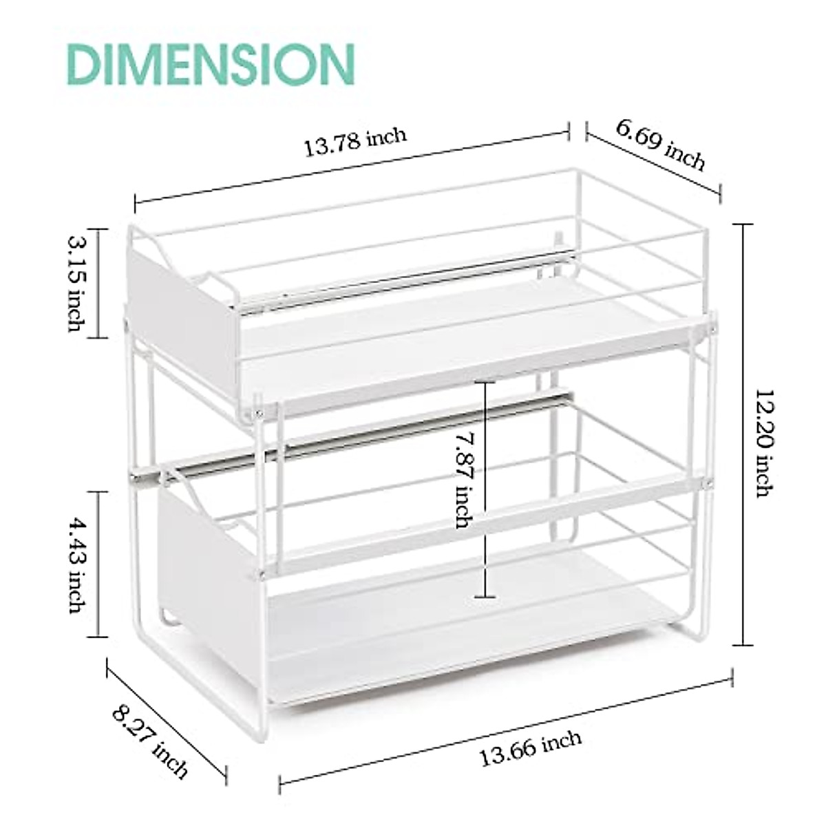 KINGRACK Stackable 2-Tier Cabinets Organizer With Sliding Storage Drawer, Pull Out Cabinets Home Organizer Shelf, Sliding Storage Basket Organizer, White