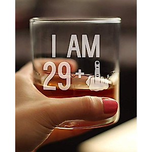 29 + 1 Middle Finger - Funny 30th Birthday Whiskey Rocks Glass Gifts for Men & Women Turning 30 - Fun Whisky Drinking Tumbler