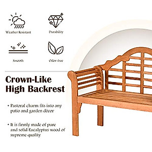 RELAX4LIFE Wooden Garden Bench for Outdoors & Indoor Patio Foldable Bench 4 Ft with Crown-Like Backrest and Curved Armrest Poolside, Porch, Balcony, Garden Eucalyptus Two Person Loveseat Chair