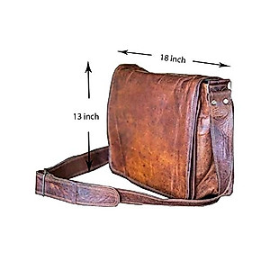 VC VINTAGE COUTURE 18 inch Leather Full Flap Messenger Handmade Bag Laptop Bag Satchel Bag Padded Messenger Bag Brown (Brown)