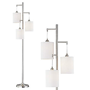 WOXXX Industrial Floor Lamp with White Fabric Shade Rustic Farmhouse Standing Lamp Modern Tree Floor Lamps for Living Room Bedrooms Office, Room Lamp Tall Lamps Corner Lamp Chrome（Bulbs Exclude）