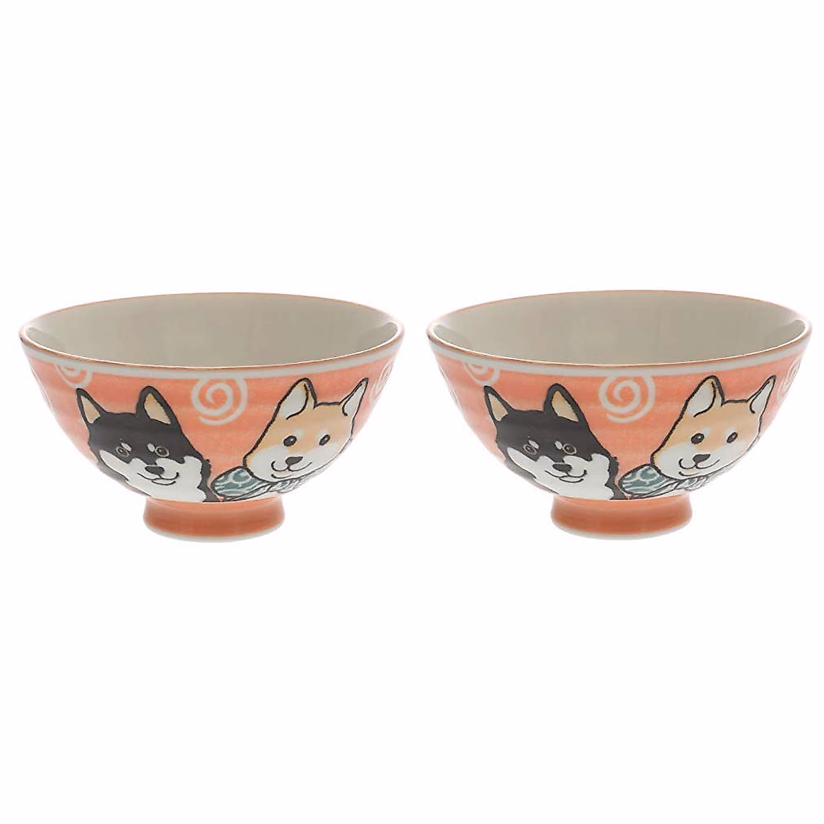 Mino Ware Japanese Shiba Dog Red Rice Bowl Set 4.92 Inches Diameter Authentic Ceramic Chawan Set of 2 Bowls from Japan