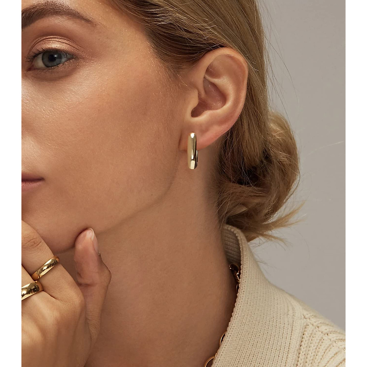 6 Pairs Gold Hoop Earrings Set 14k Gold Plated Huggie Earrings Hypoallergenic Chunky Twisted Thick Jewelry for Multiple Piercing Christmas Gift for Women (6 pairs gold hoop style-04)