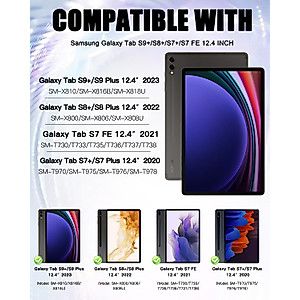 BRAECN Case for 12.4 Inch Samsung Galaxy Tab S9 Plus, S8+, S7+, S7 FE, Rugged Silicone Case with S Pen Holder, Handle Grip, Kickstand, Shoulder Strap, Colorful Pink